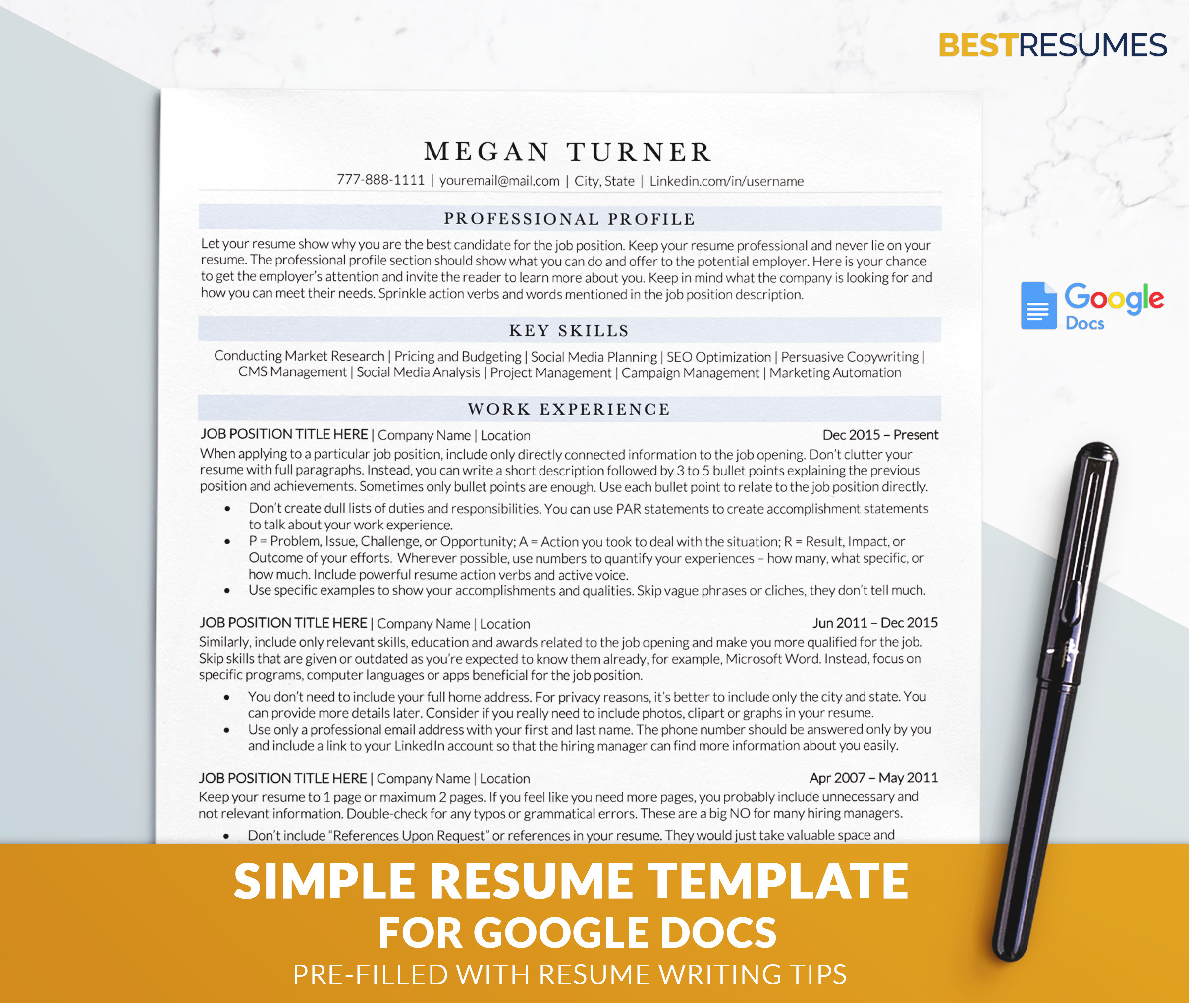 Simple Resume Template Google Docs | Creative Market