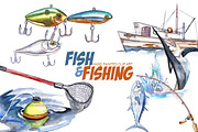 Fishing watercolor clip art, an Illustration by CpandoShop