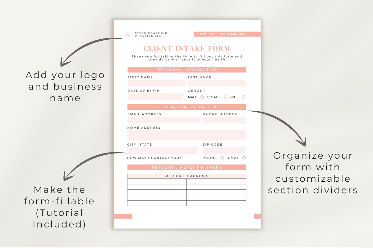 Client Intake Form Canva Template, a Brochure Template by Designs by ...