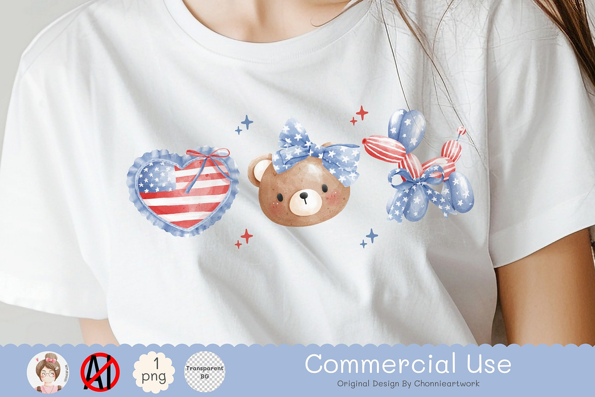 Coquette 4th of July Bear PNG, a Seasonal Illustration by Chonnieartwork