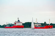 Red cargo tanker ship, a Photo by InfinitumProdux