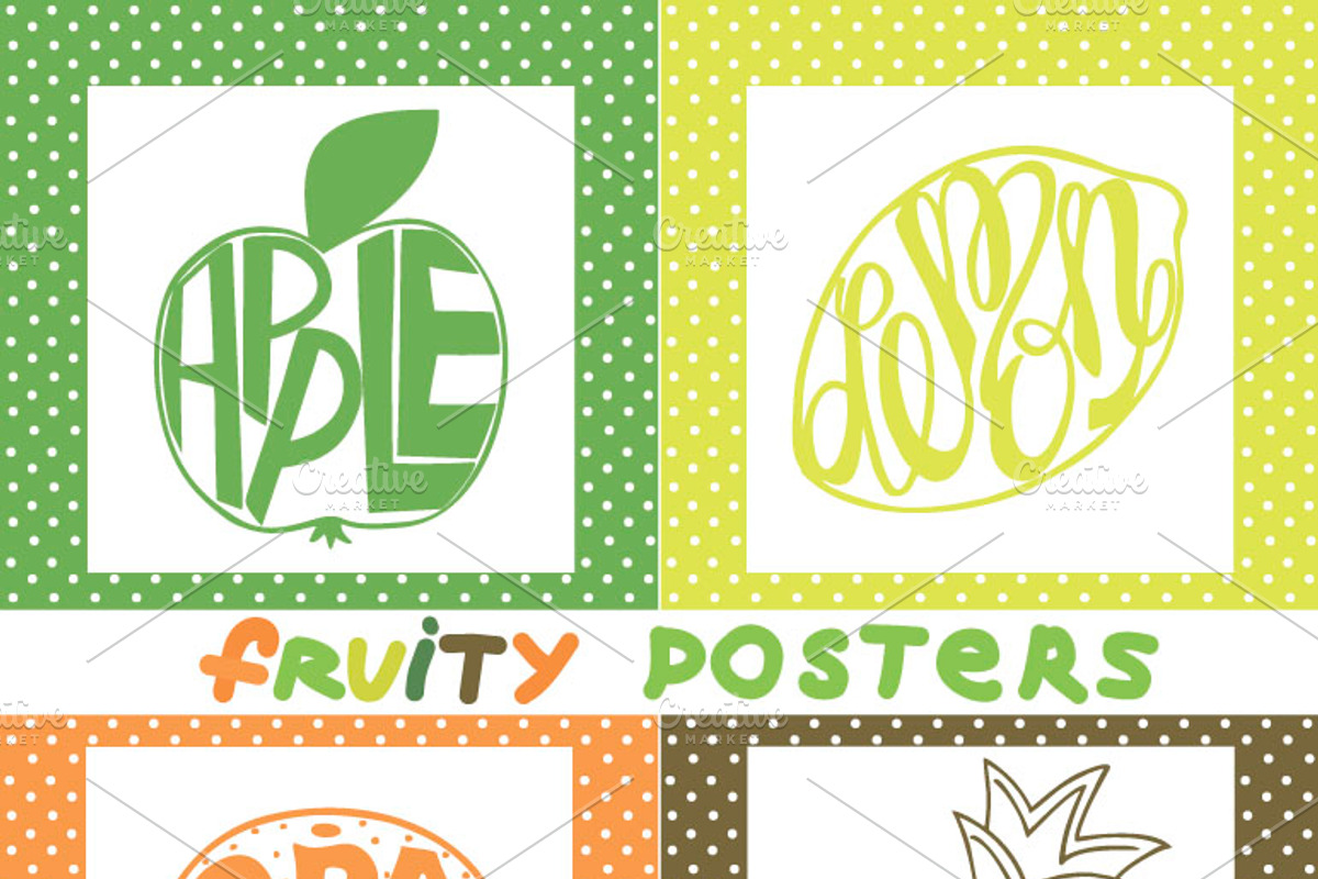 Fruits and vegetables with lettering, an Illustration by Ola-la-la