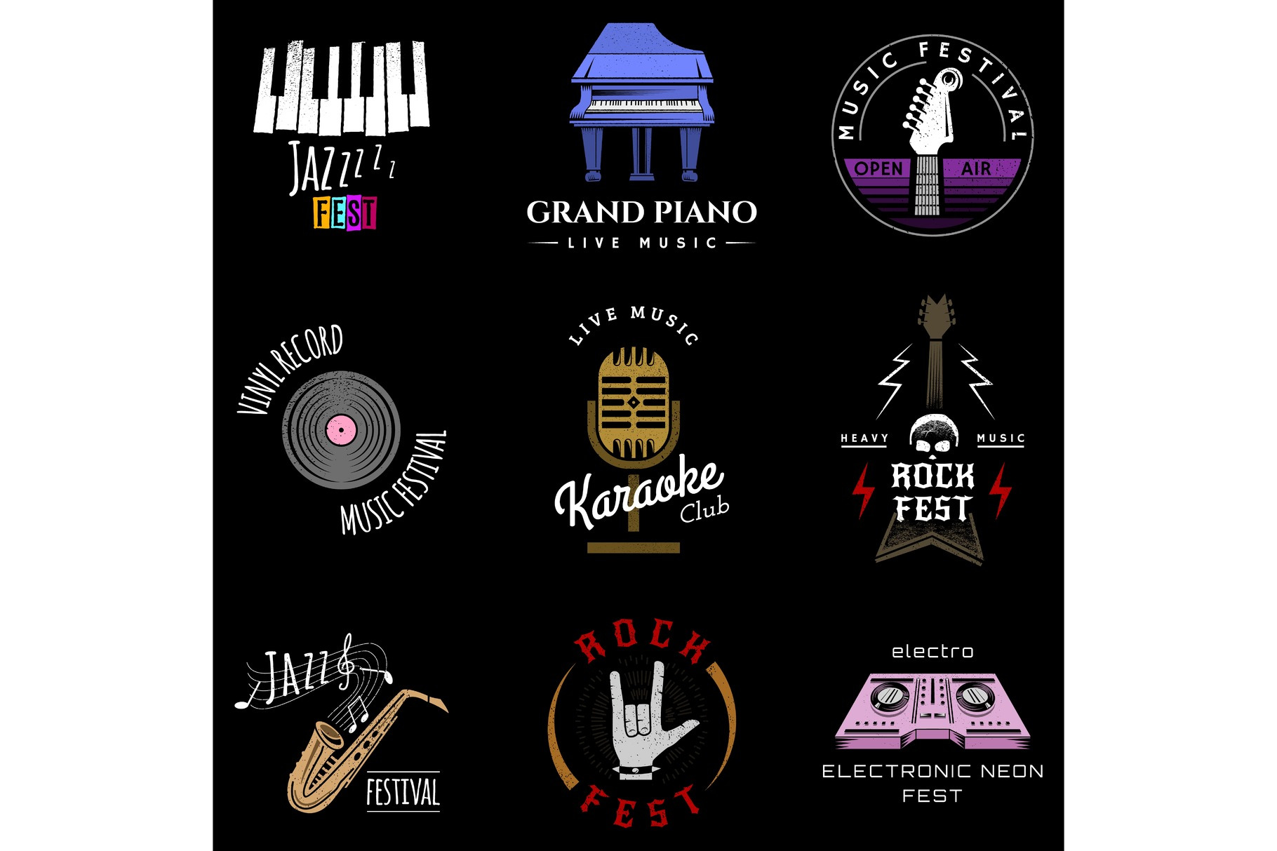 Music festival badge logo lettering made recording studio label hipster ...