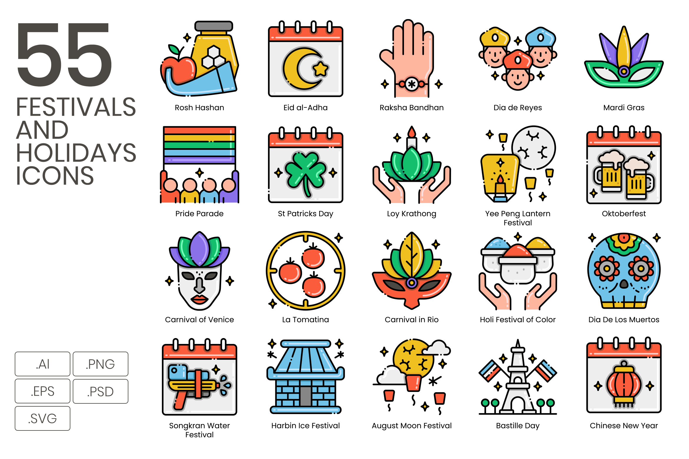 54 Festival and Holidays Icons | Aes, an Icon by Flat Icons