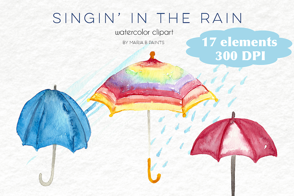 Watercolor Clip Art - Umbrellas,Rain, an Illustration by Maria B. Paints
