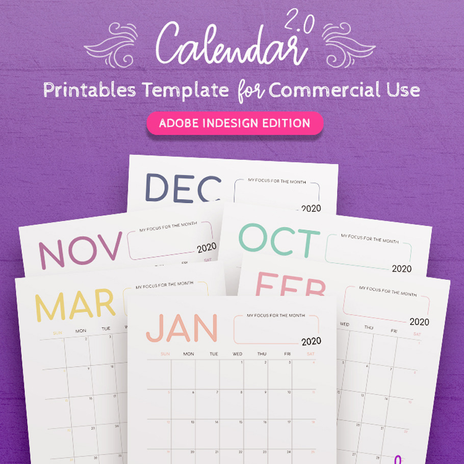2022-2024 Calendar InDesign Template, a Templates & Theme by Janice Designs