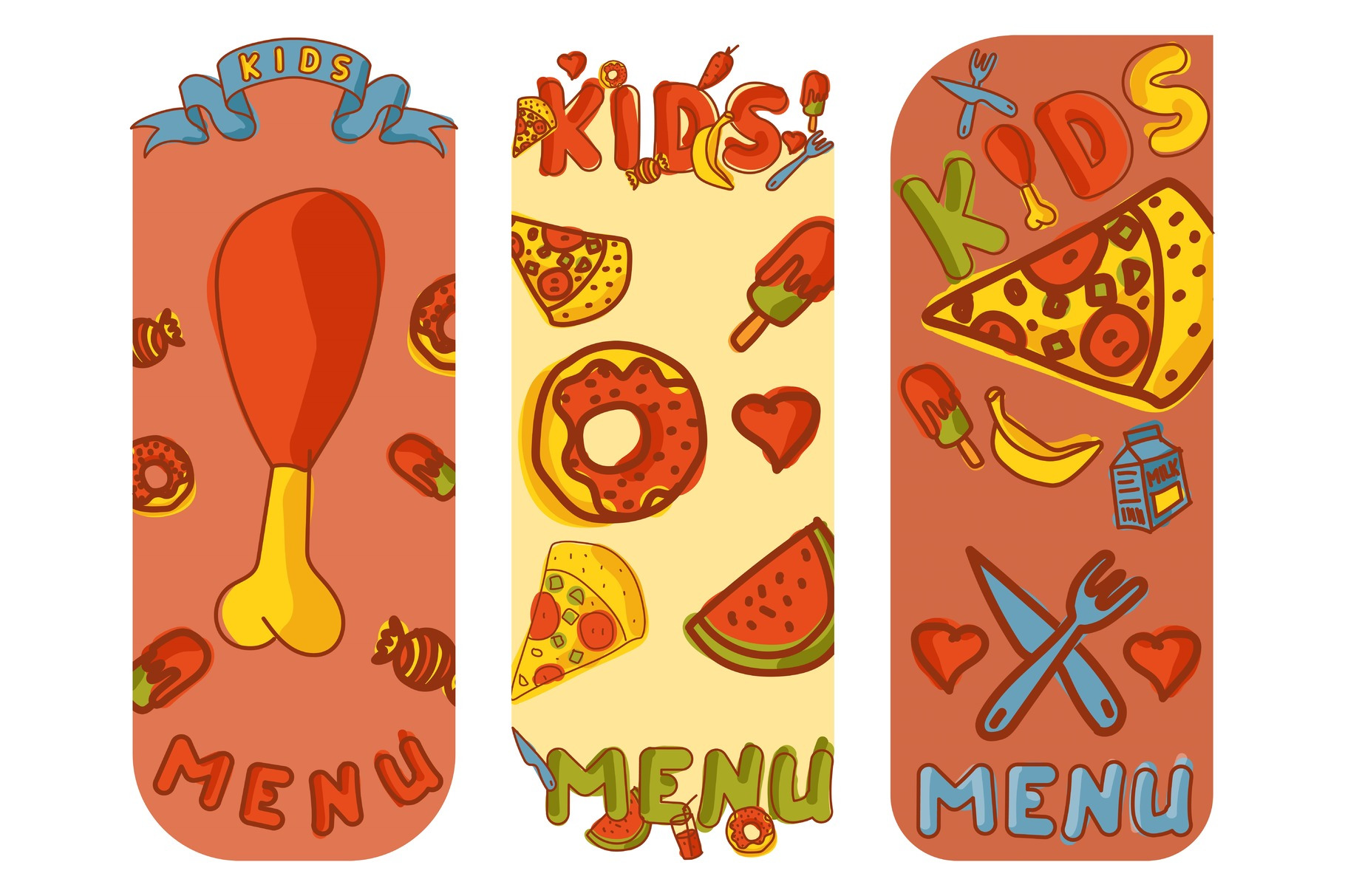 Kids organic menu hand drawn banner vector cartoon cute label cooking ...