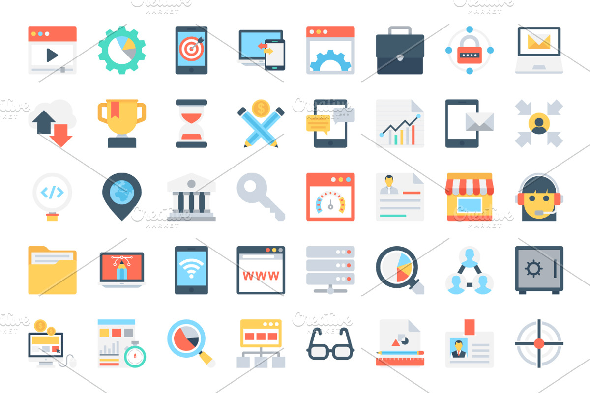 168 Flat Digital Marketing Icons, an Icon by Vectors Market