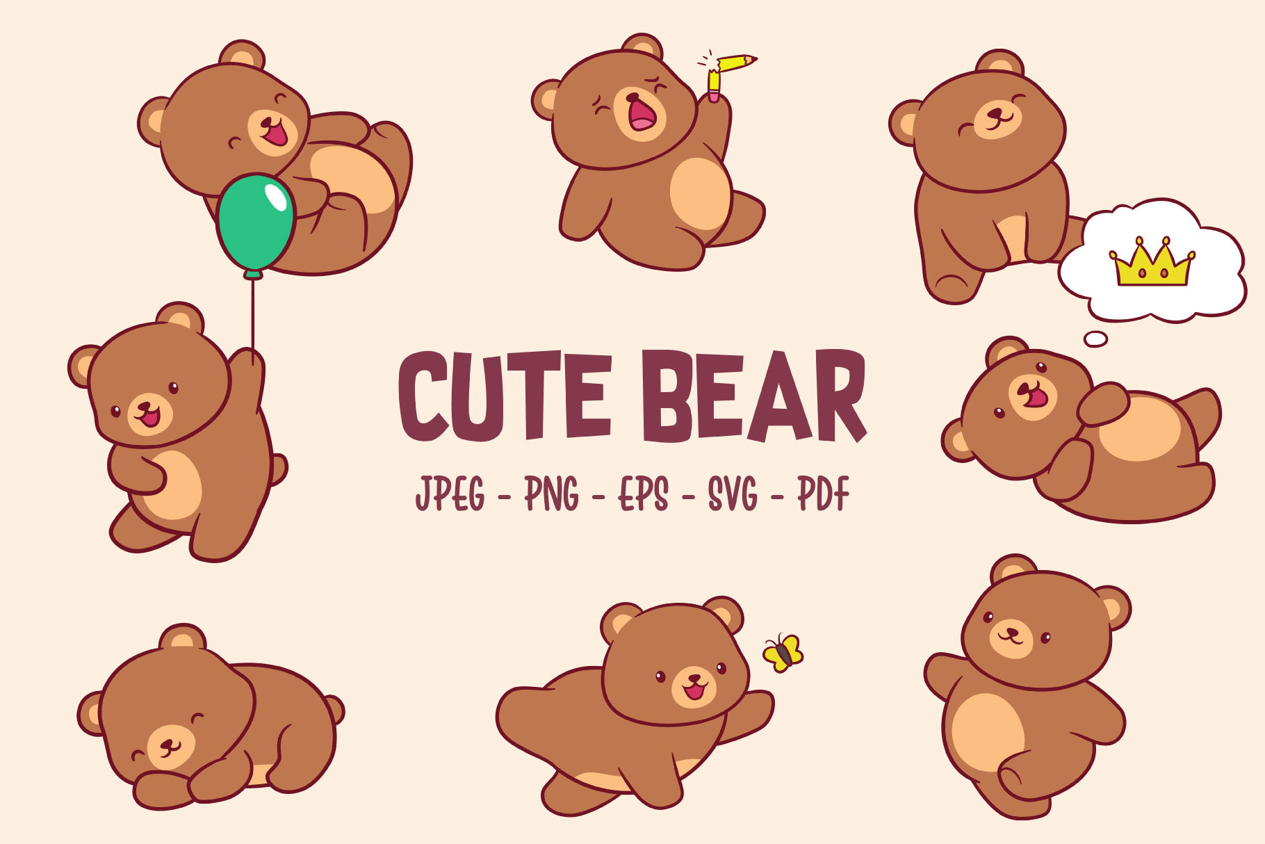 Cute Bear Clipart Set, an Animal Illustration by Rafiart26 | Creative ...