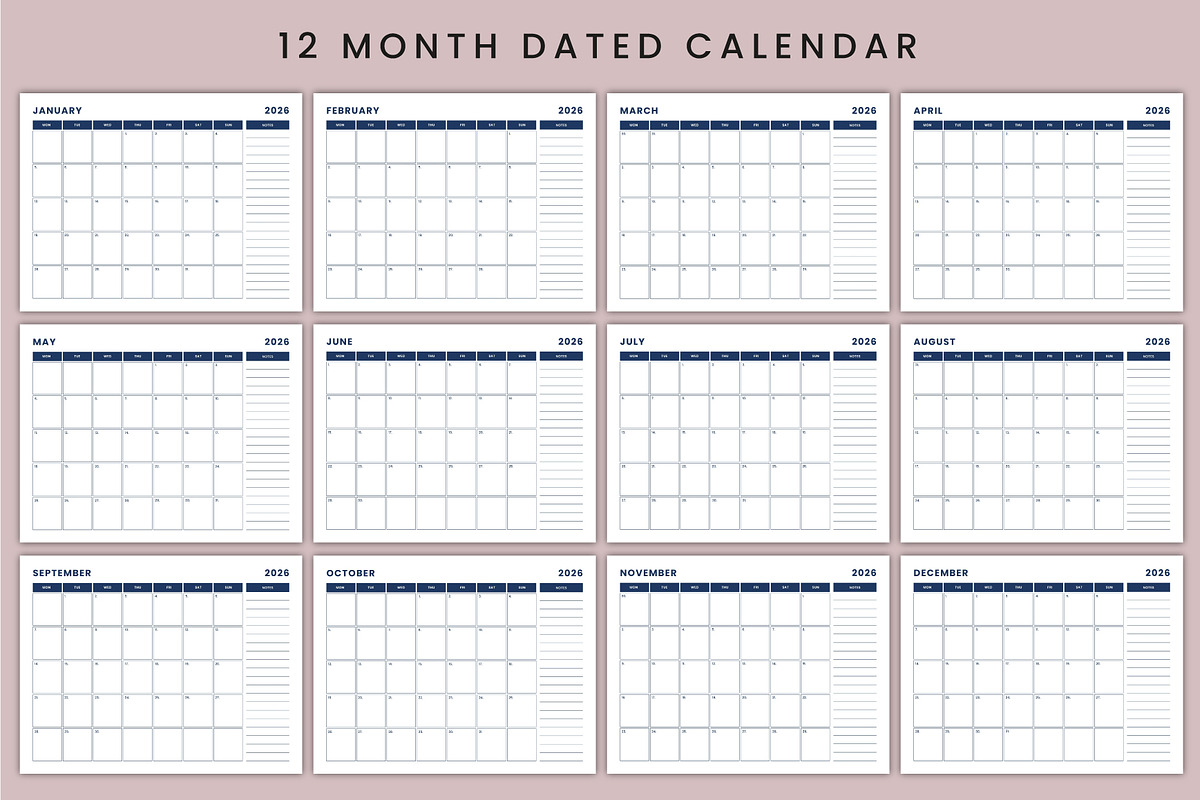 2026 landscape Monthly Calendar Kdp