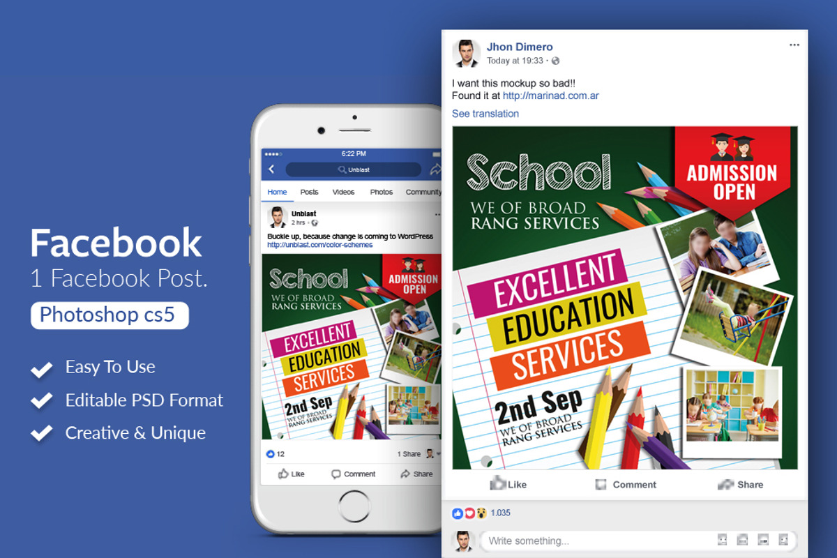 School Admission Open Facebook Post, a Social Media Template by Psd ...