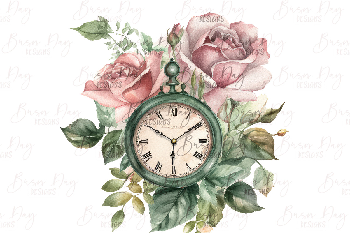 Watercolor Antique Clock with Flower, an Object Illustration by ...
