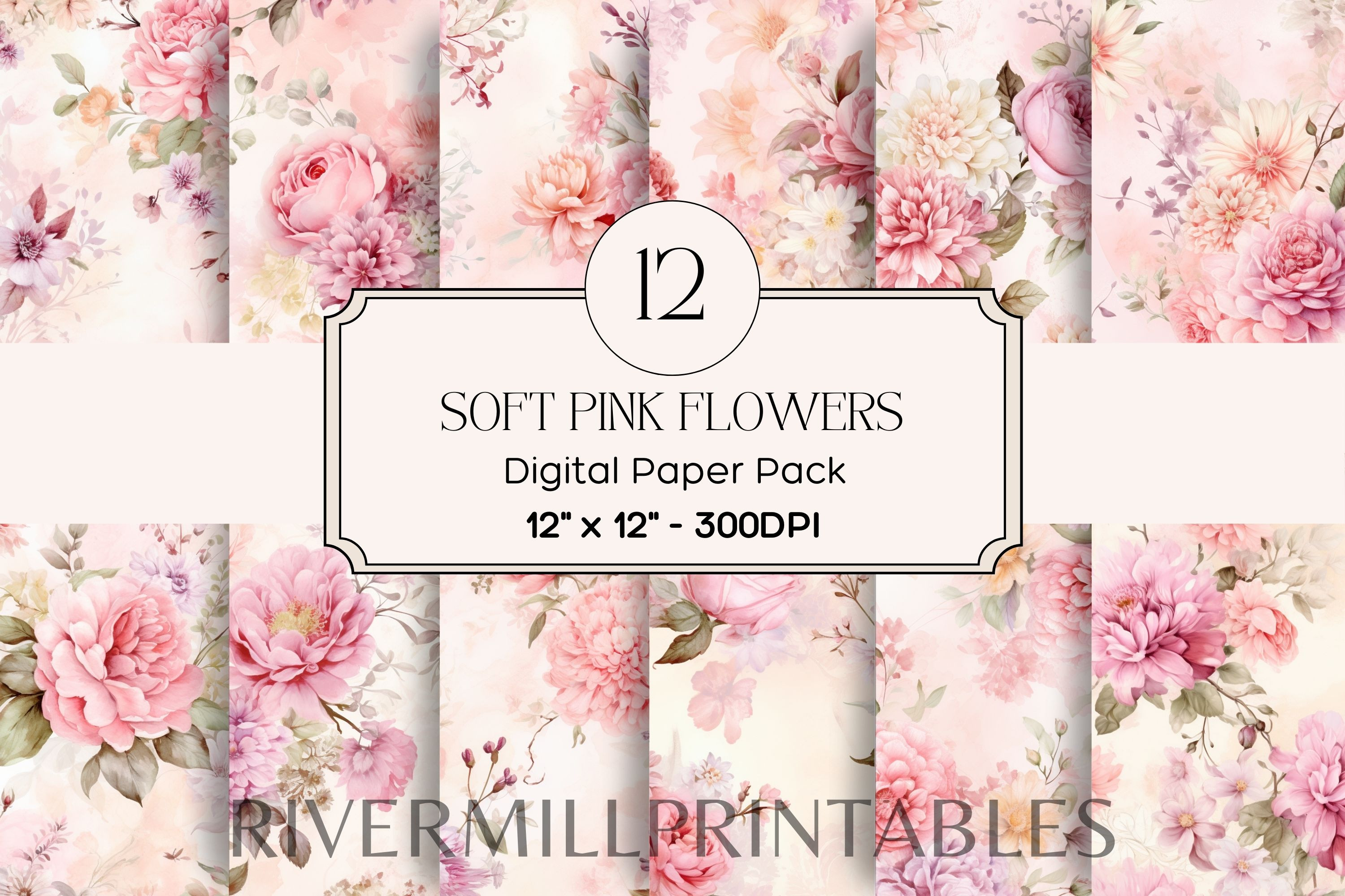 Soft Pink Flowers Digital Paper Pack, a Decorative Illustration by ...