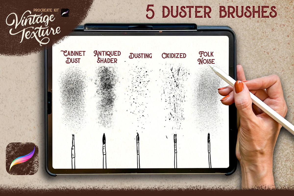 Vintage Texture Procreate Brush Kit, a Brush Add-On by The Pigeon Letters