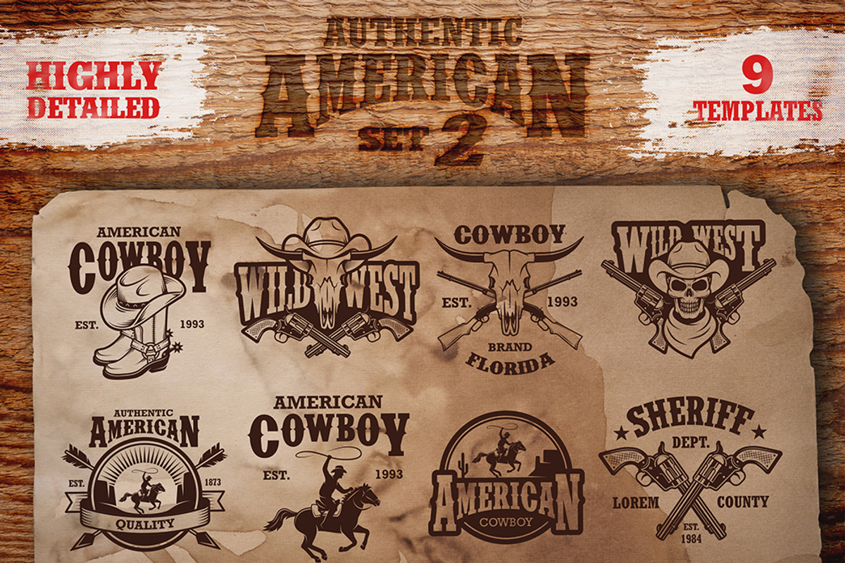 Set of vintage cowboy emblems., a Branding & Logo Template by Alexander ...