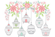 Vector Bird Cages and Floral Clipart, an Illustration by TheCreativeMill