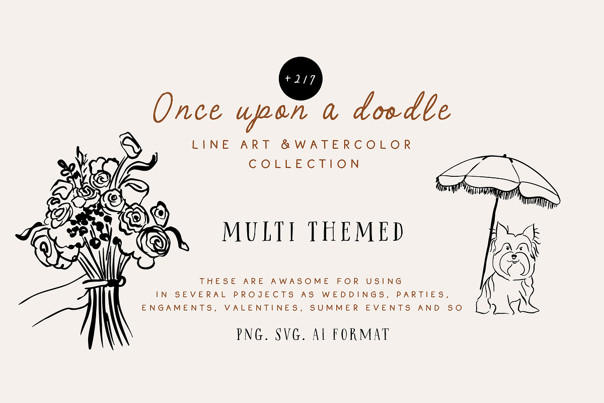 Whimsical doodle Line art svg vector, a Decorative Illustration by ...