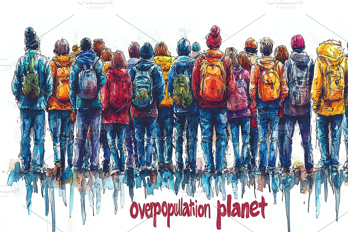 Illustration of overpopulation on the planet with diverse crowd, an ...