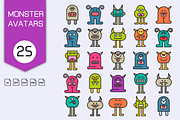 Cute Monster Avatars Vector Set
