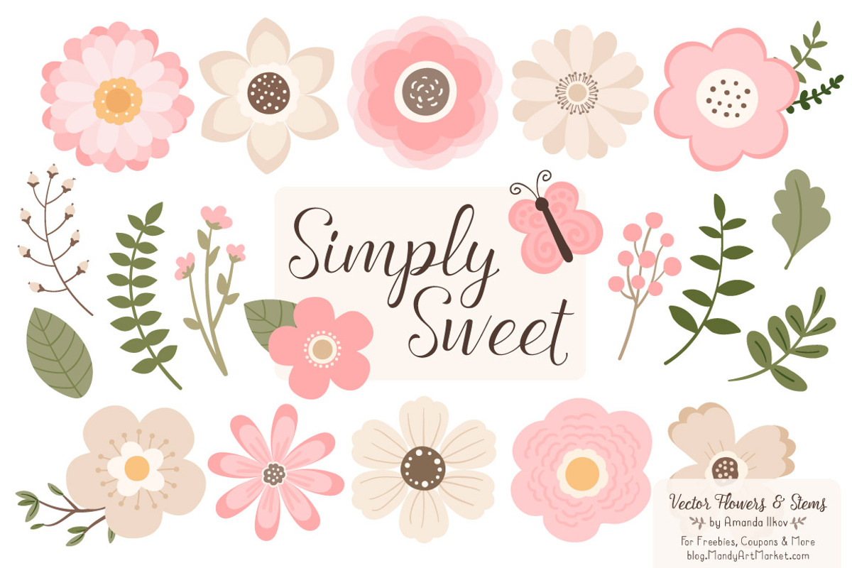 Soft Pink Flowers Clipart, an Illustration by Amanda Ilkov