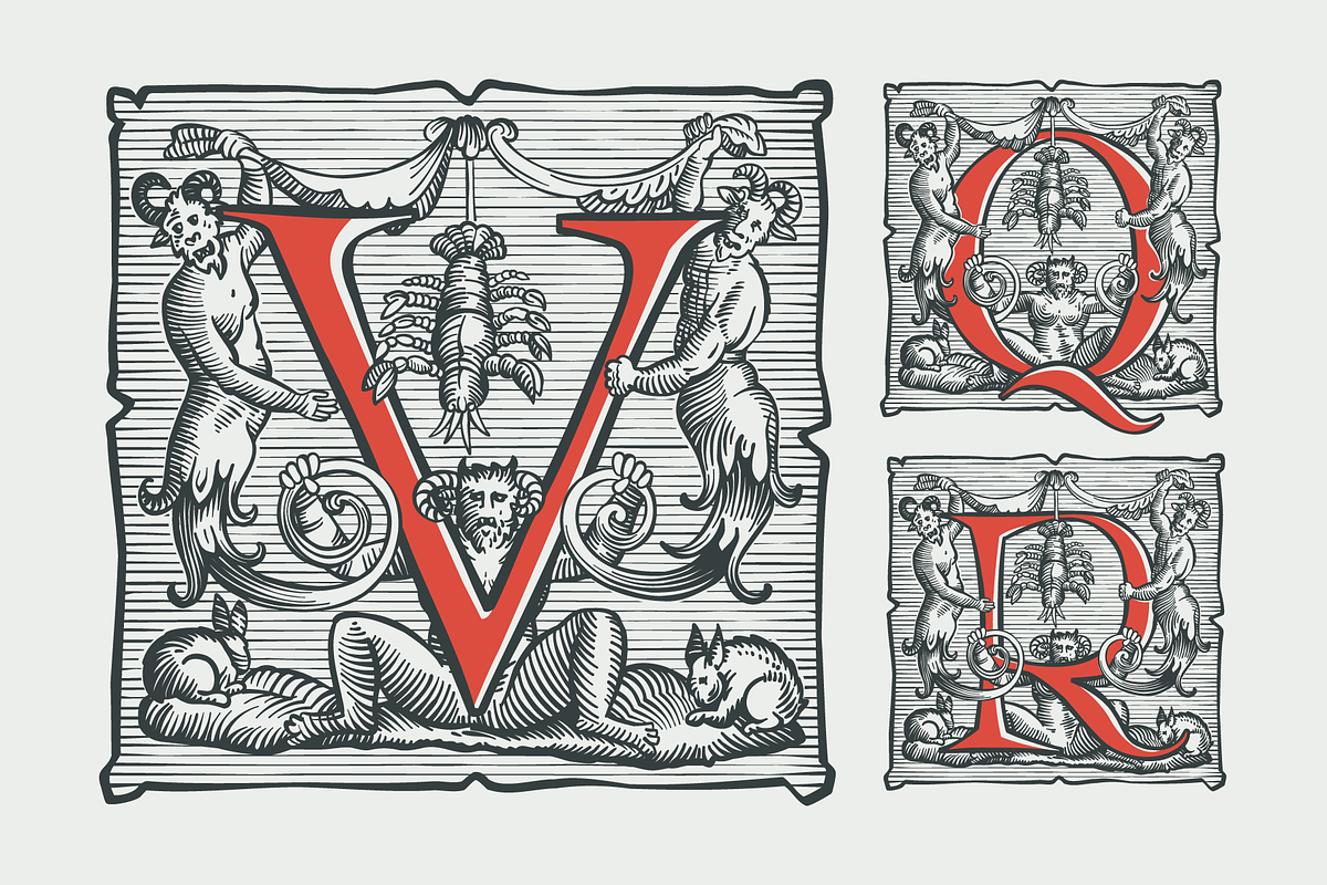 Devil's medieval initials, drop caps, a Decorative Illustration by kaer ...