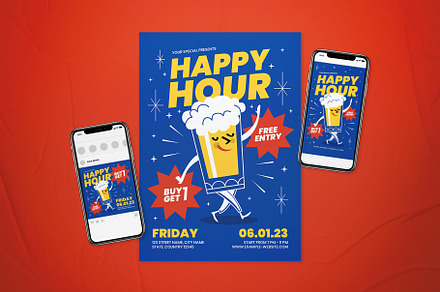 Happy Hour Flyer Set | Flyer Templates ~ Creative Market