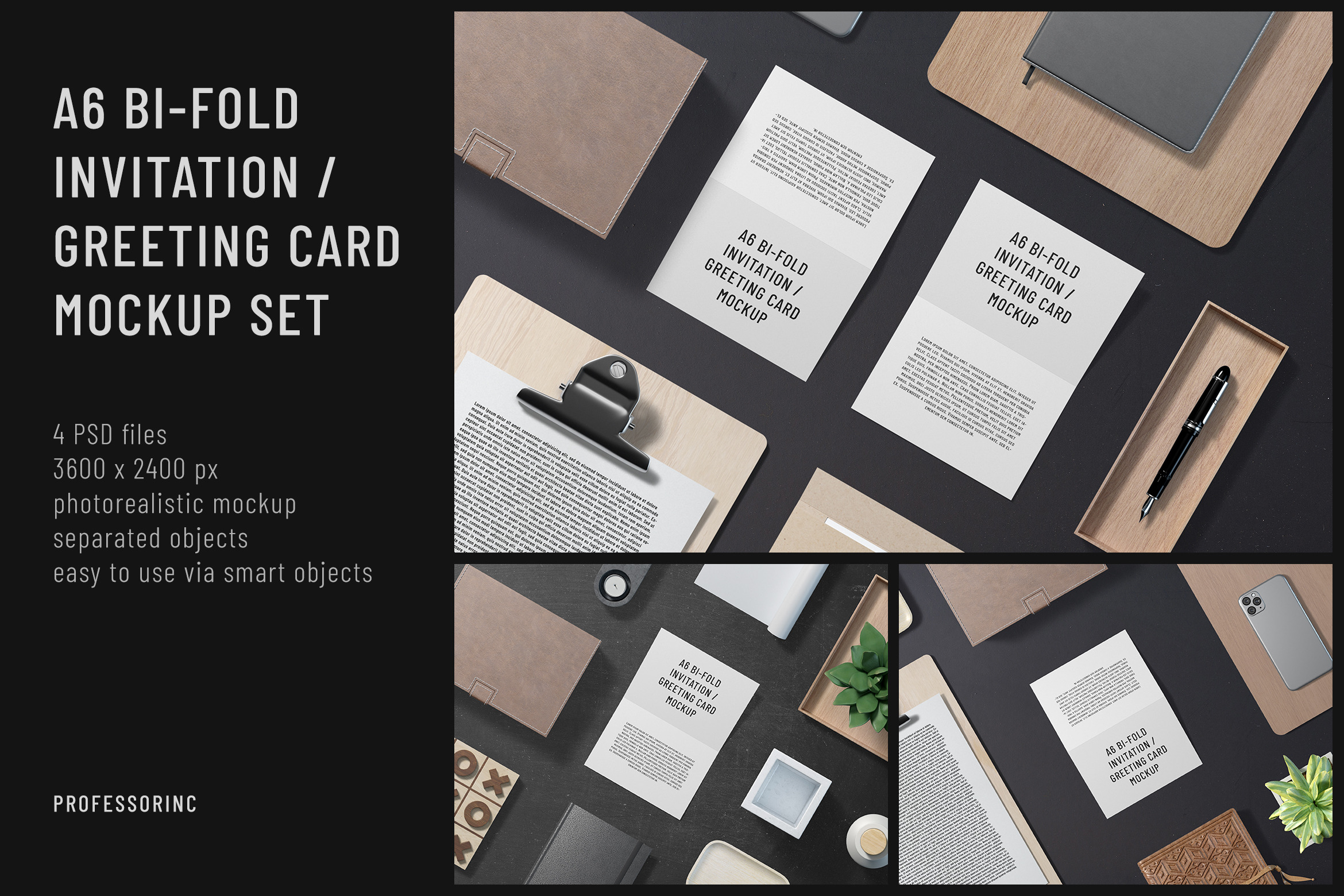 A6 Bi-Fold Invitation Mockup Set, a Merchandise Mockup by professorinc