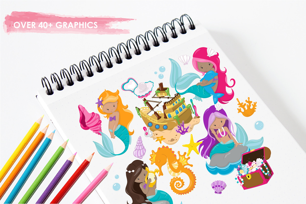Mermaids illustration pack, an Illustration by PrettyBundles