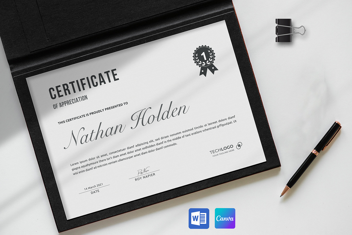 Clean Certificate Template, a Stationery Template by TelaTemplates