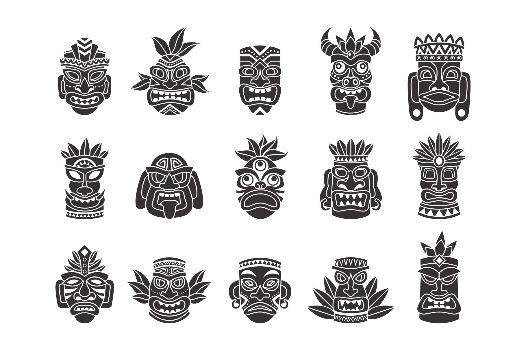 Idol mask. Black silhouette ritual | Decorative Illustrations ...