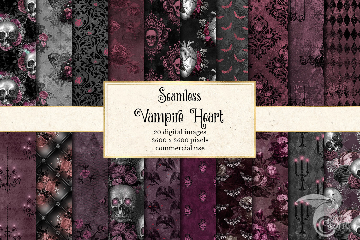 Vampire Heart Digital Paper, a Pattern Graphic by Digital Curio