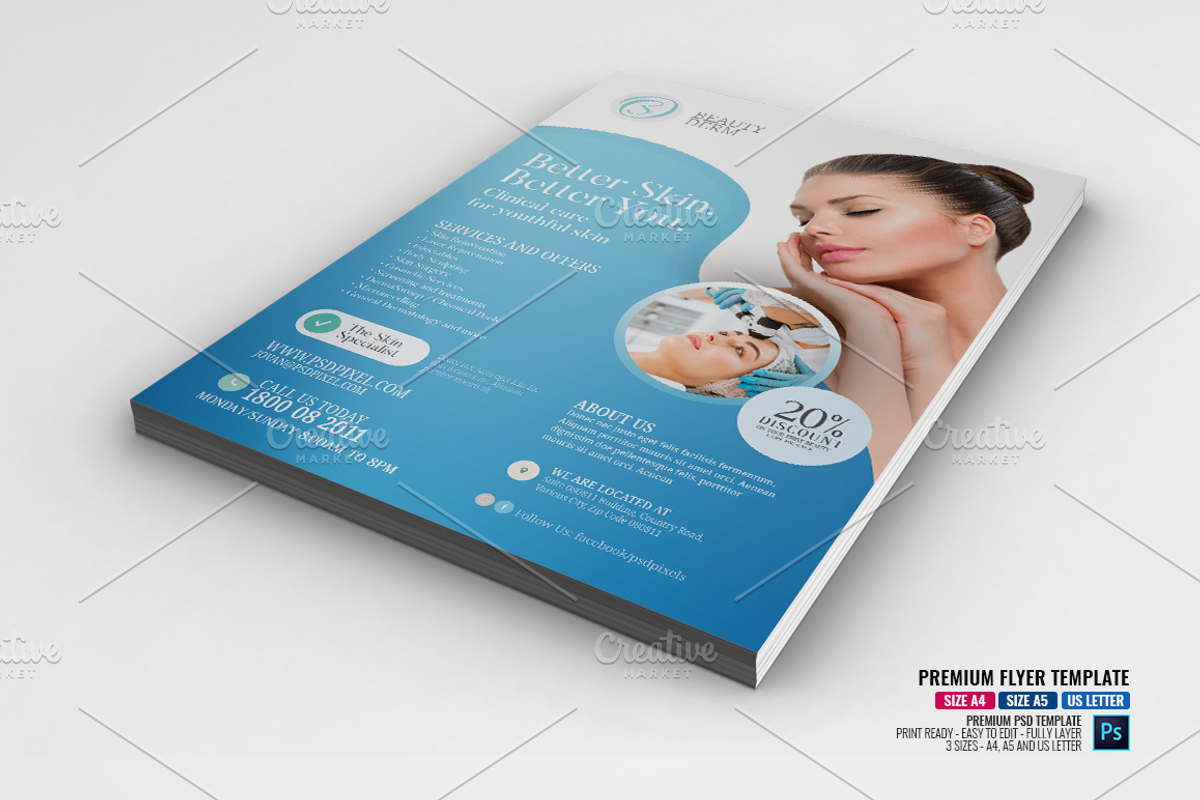 Dermatology services Promo flyer, a Flyer Template by PSDPixel