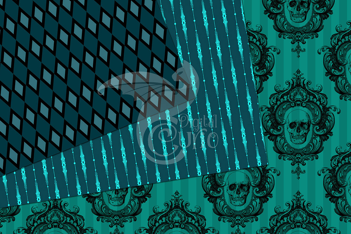Teal Gothic Digital Paper, a Pattern Graphic by Digital Curio