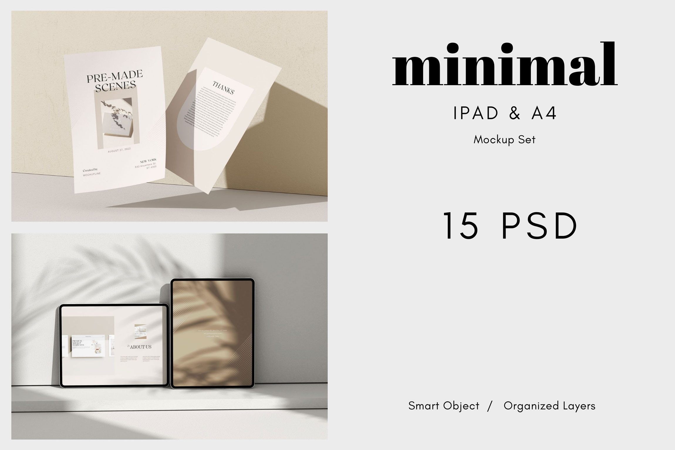 Minimal iPad & A4 Mockup Set, an iPad Mockup by Mockup Line