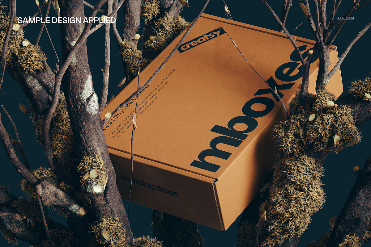 Kraft Mailer Box in Branches Mockup, a Packaging Mockup by creatsy5