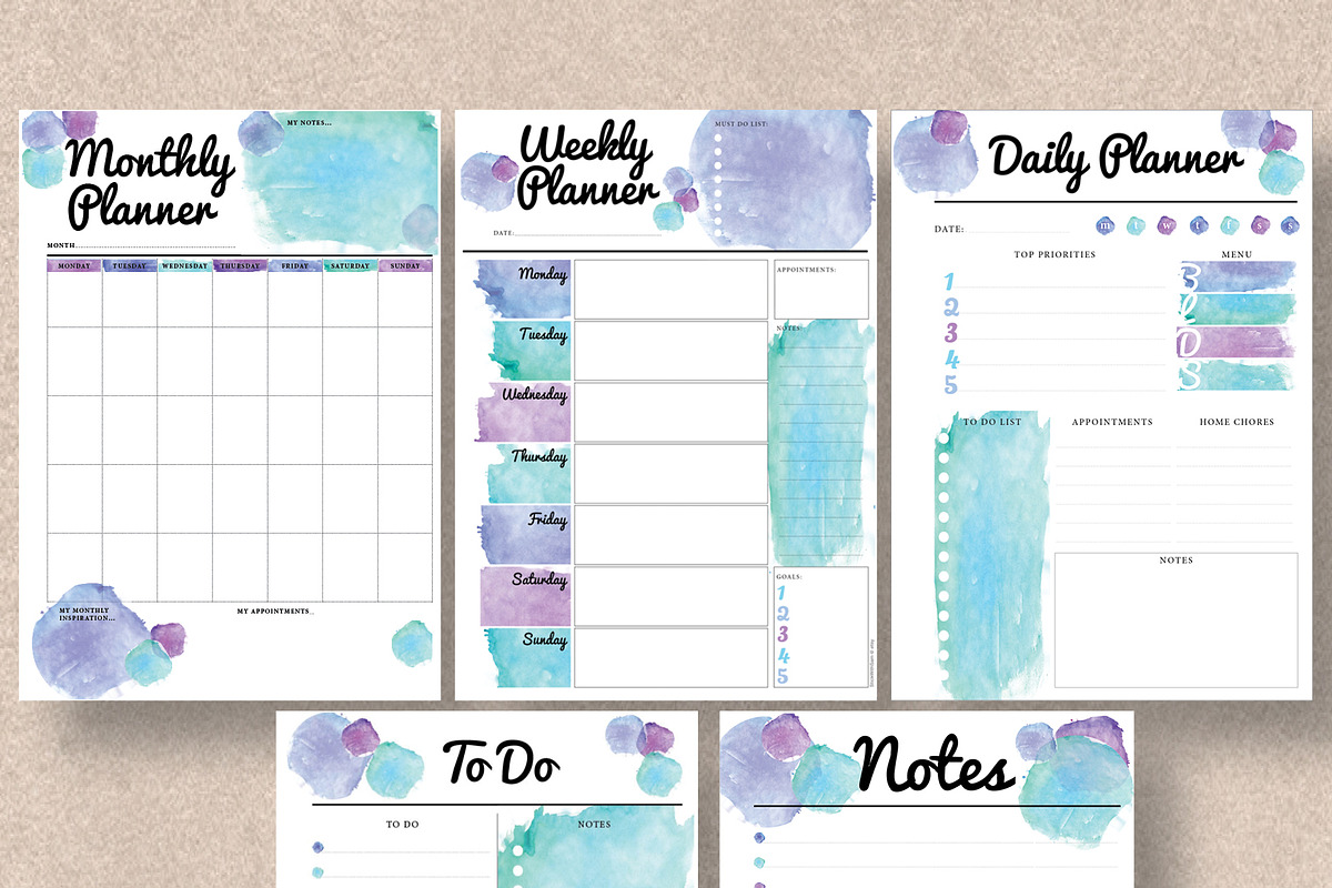 Planner 5 Pack - Letter sizes, a Stationery Template by Stick with Sam