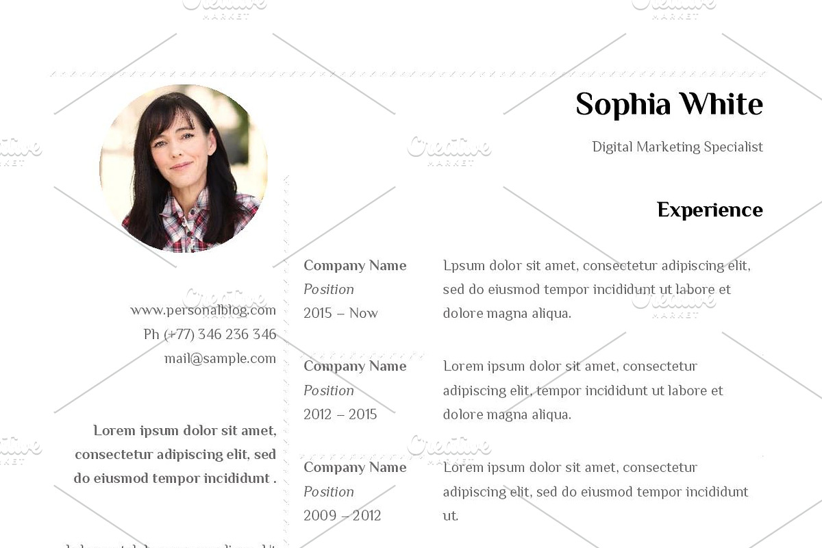 White Resume / CV Template MS Word, a Resume Template by Krukowski Graphics