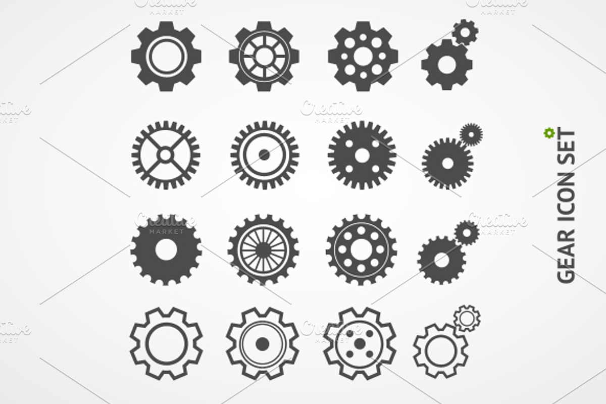 Vector gear icon set. Flat, an Icon by Vector and Templates