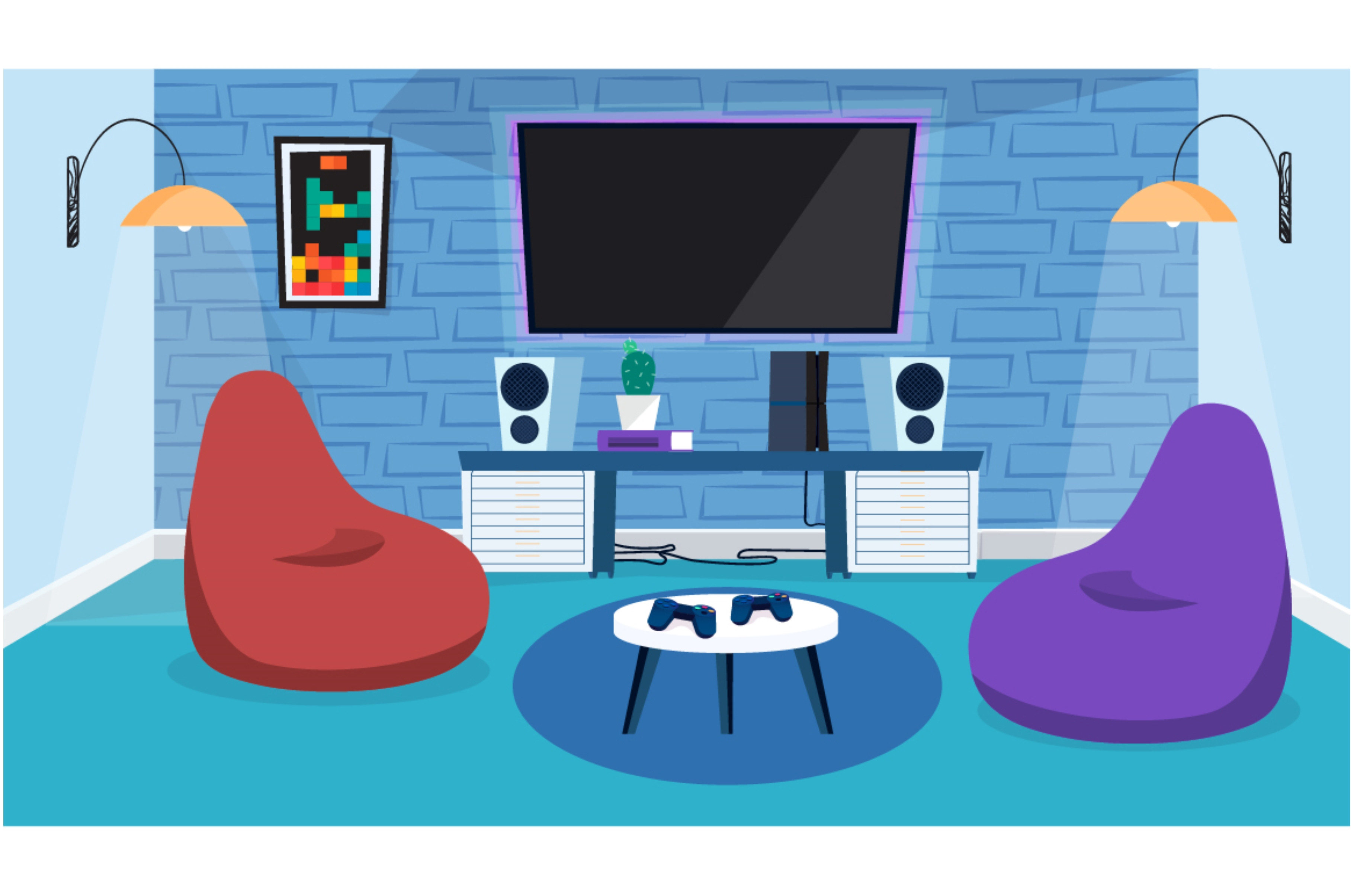 Video game room concept flat, a Technology Illustration by Dessign Sells