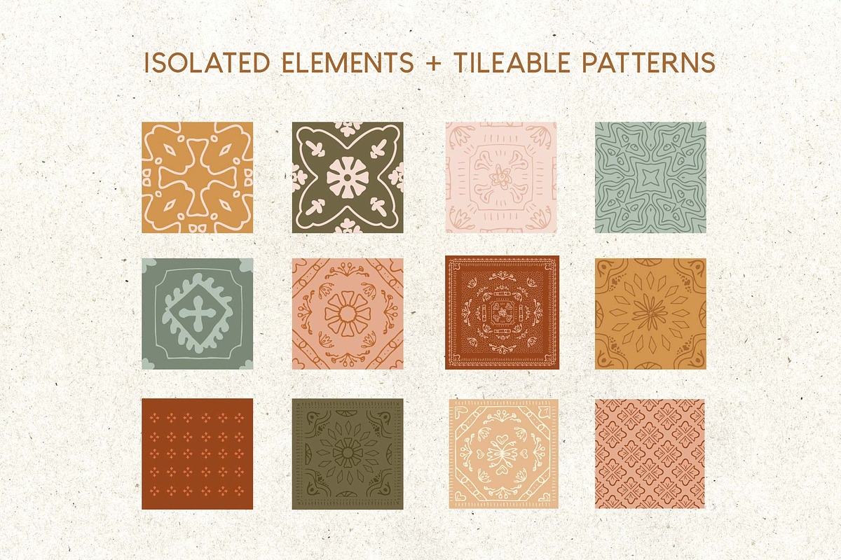 Vintage Tile Pattern Collection, a Pattern Graphic by Maddie Jensen Design