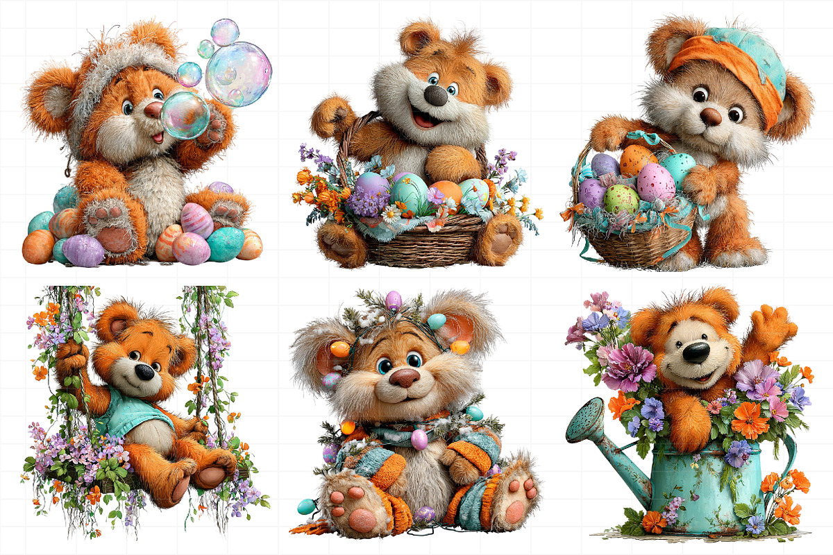 Whimsical Easter Teddy Bear Clipart, an Illustration by Daily.Designs