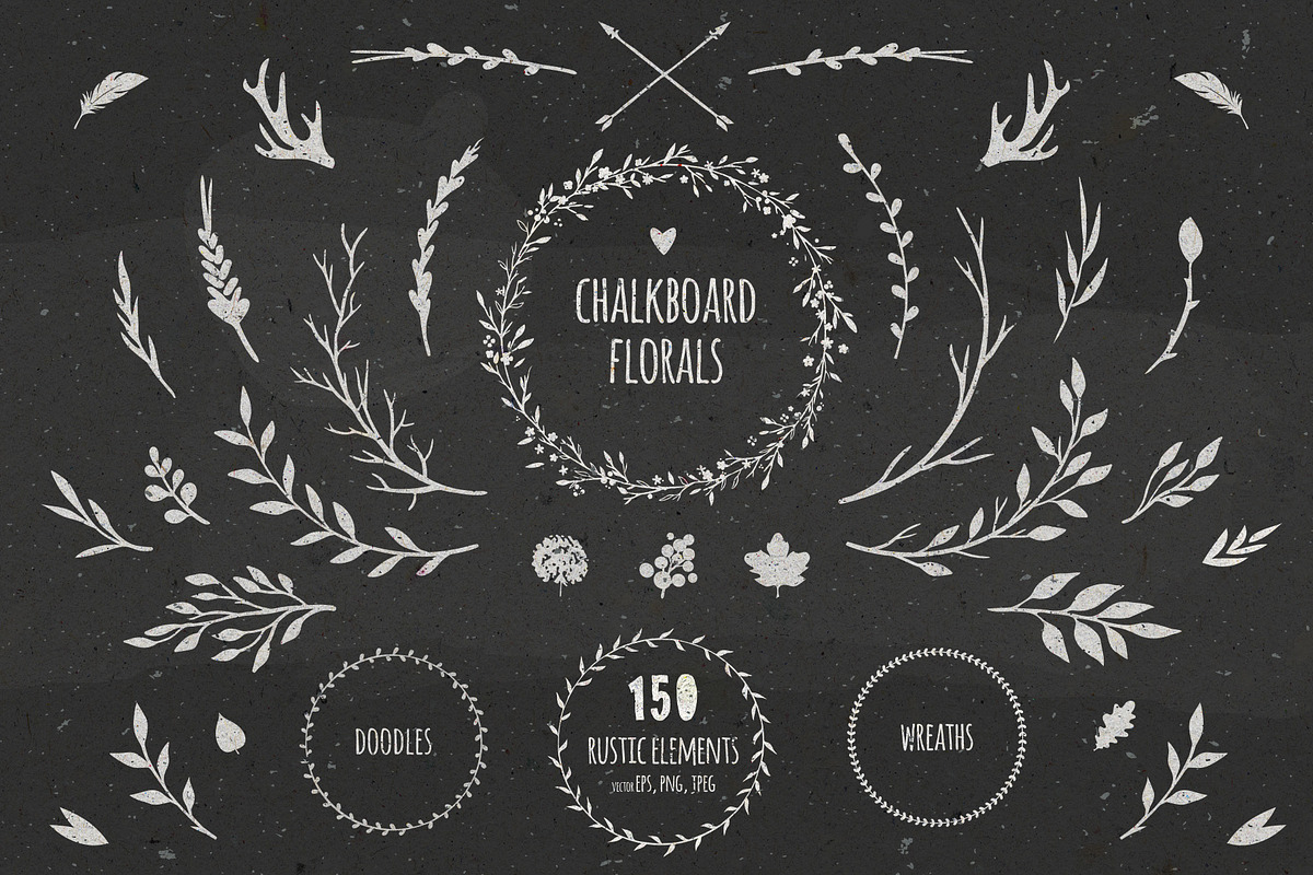 Floral Doodles on Chalkboard, a Graphic by harmonia_green_art