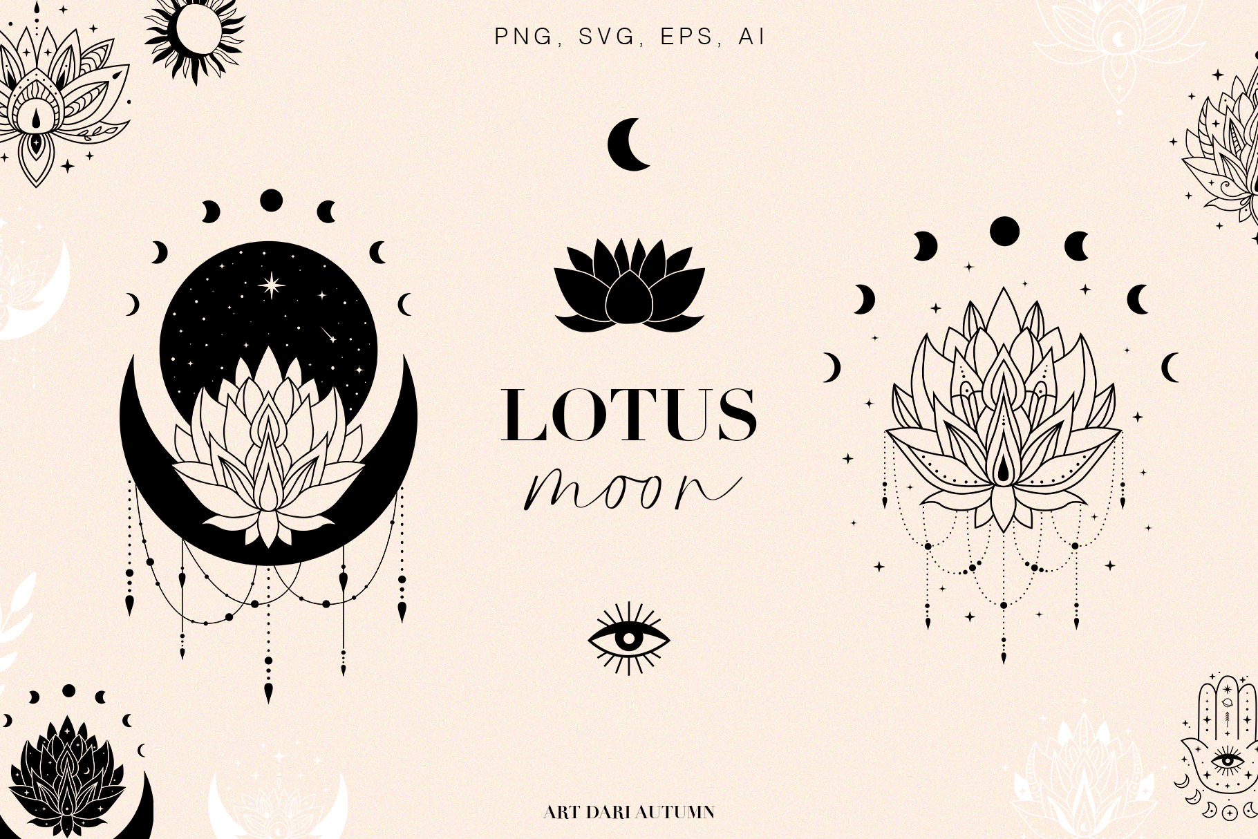 Lotus&Moon illustrations collection, an Illustration by Art Dari Autumn
