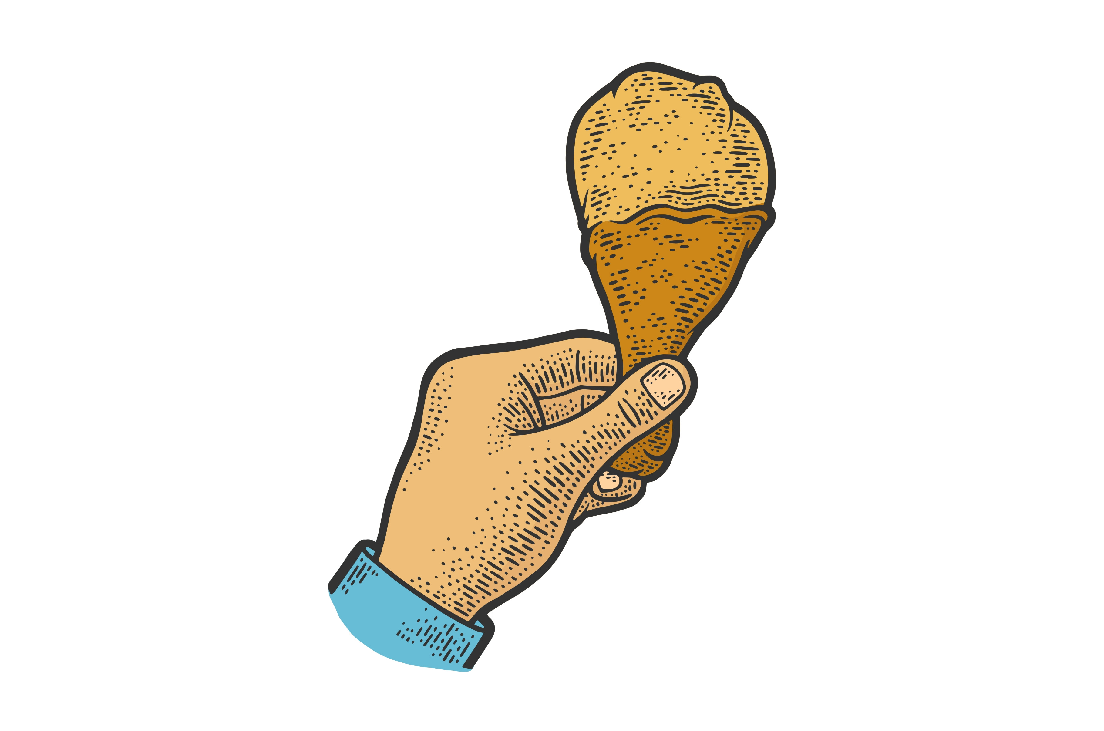 Chicken leg in hand sketch vector, a Food Illustration by AlexArt