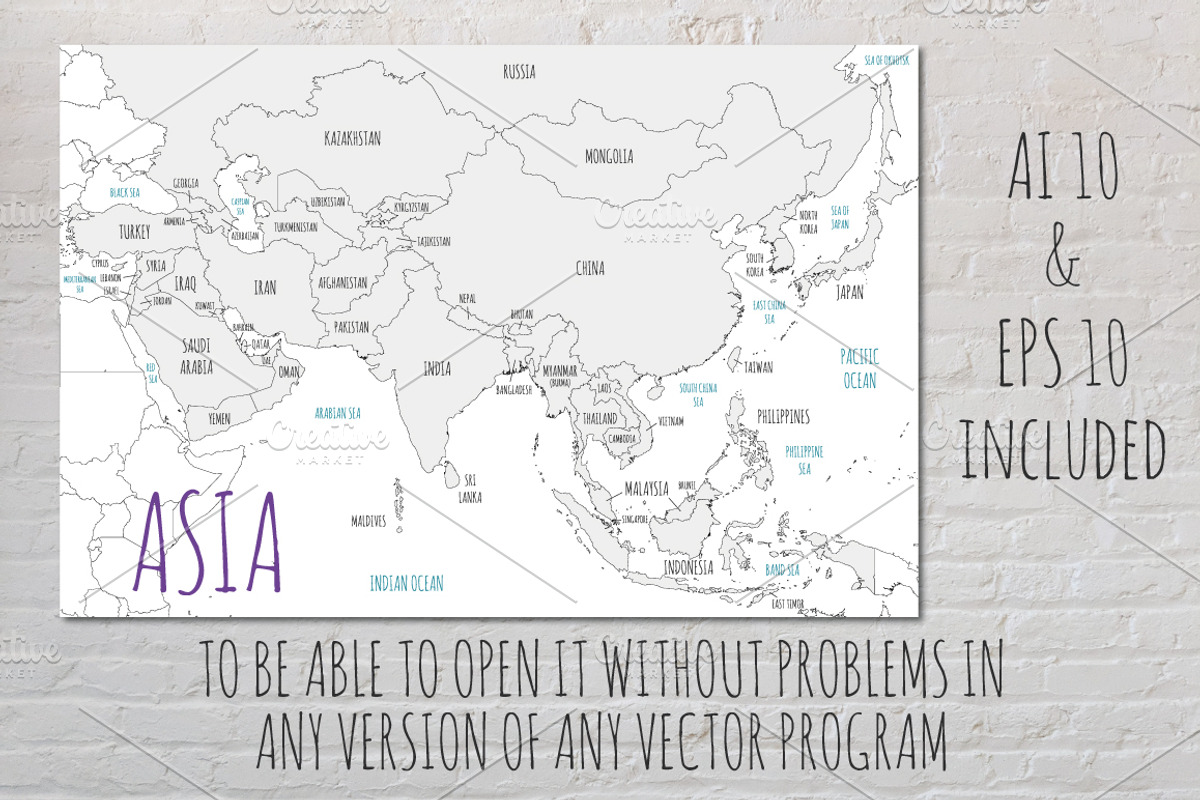 3x Asia Illustrated Vector Maps