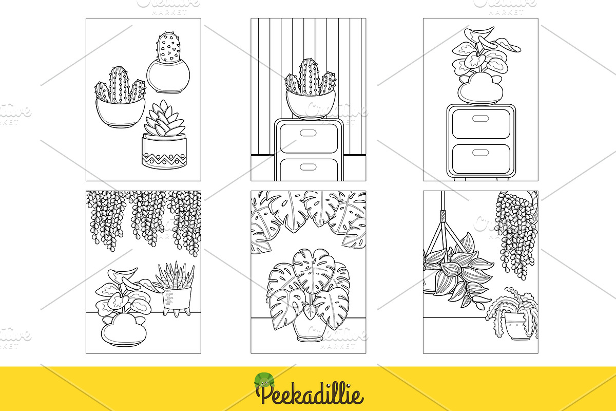 Cute Home Plant Coloring Set, a Decorative Illustration by Peekadillie Art