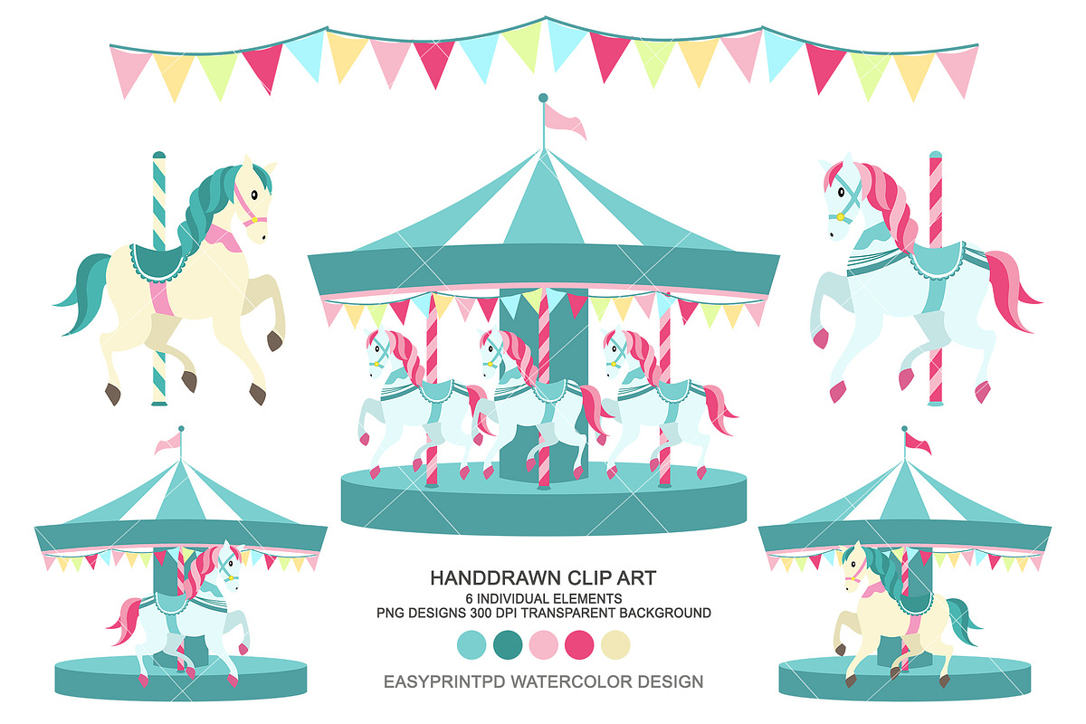 Carousel Clip Art Merry go round, an Illustration by Magic Story Studio