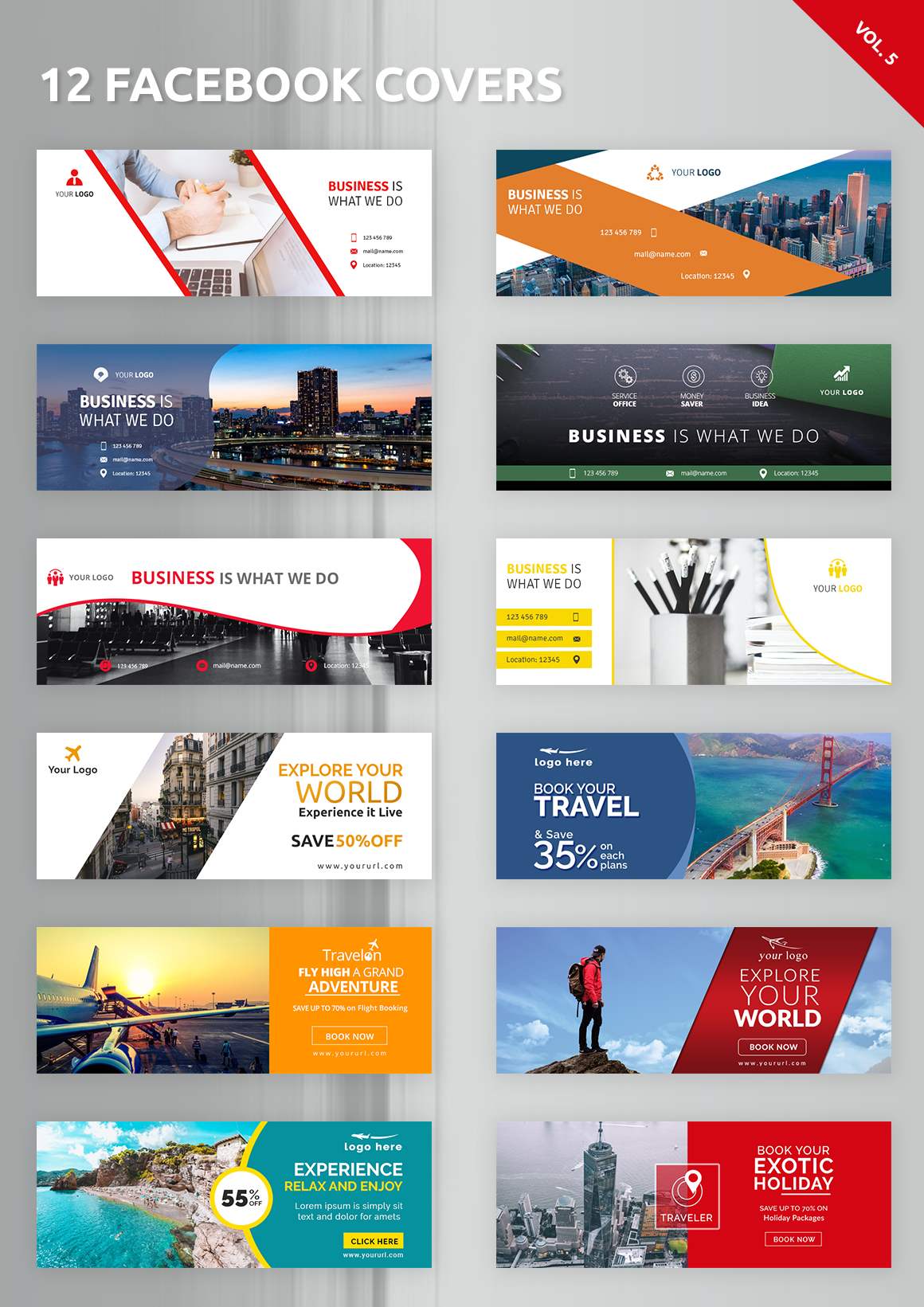 12 Facebook Covers, a Social Media Template by Creatricks | Creative Market