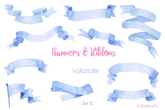 Watercolor Ribbons & Banners (Set 2), an Object Graphic by Sunshine Art ...