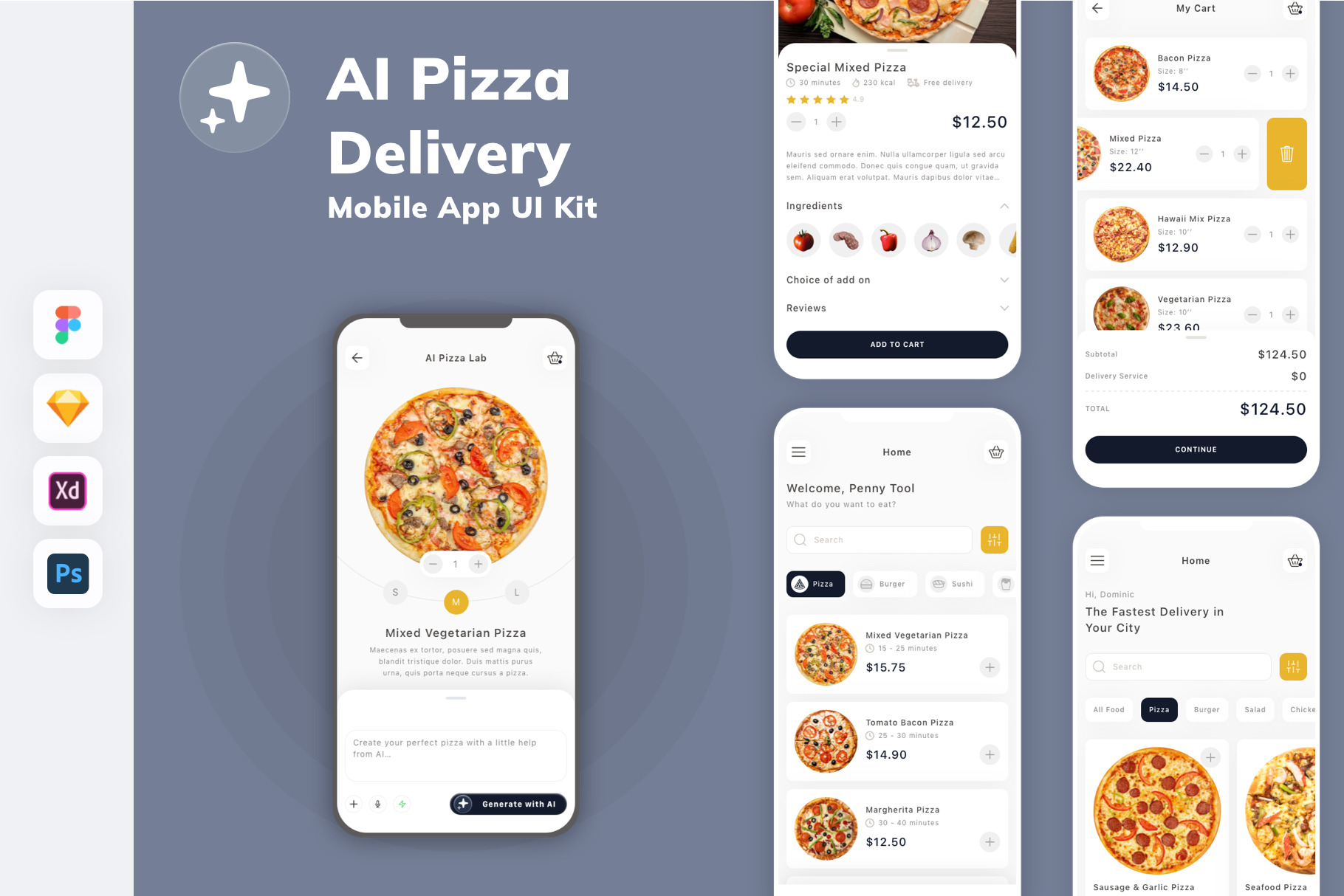 AI Pizza Delivery Mobile App UI Kit, an UI Kit Template by uicube